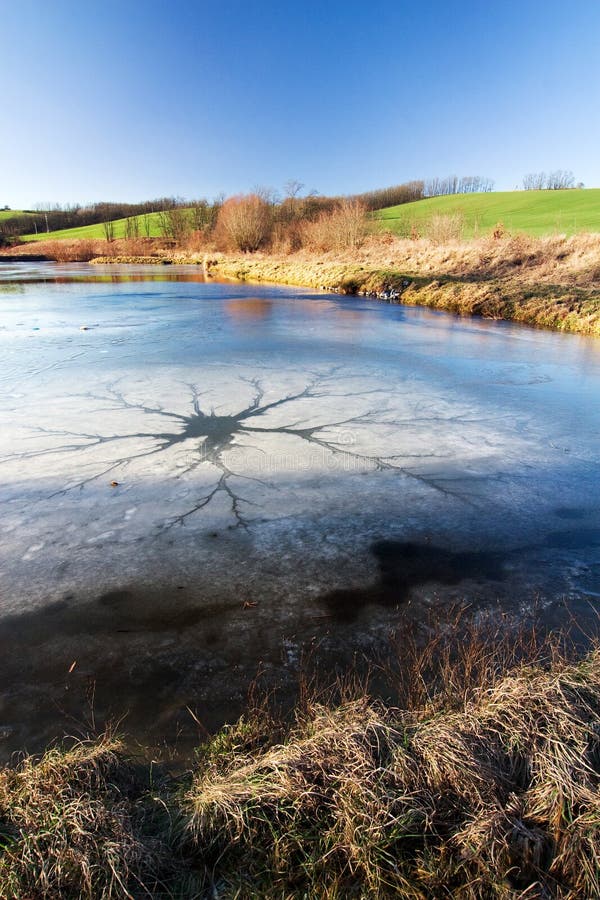 Winter/spring Landscape with Frozen Pond Stock Image - Image of ...