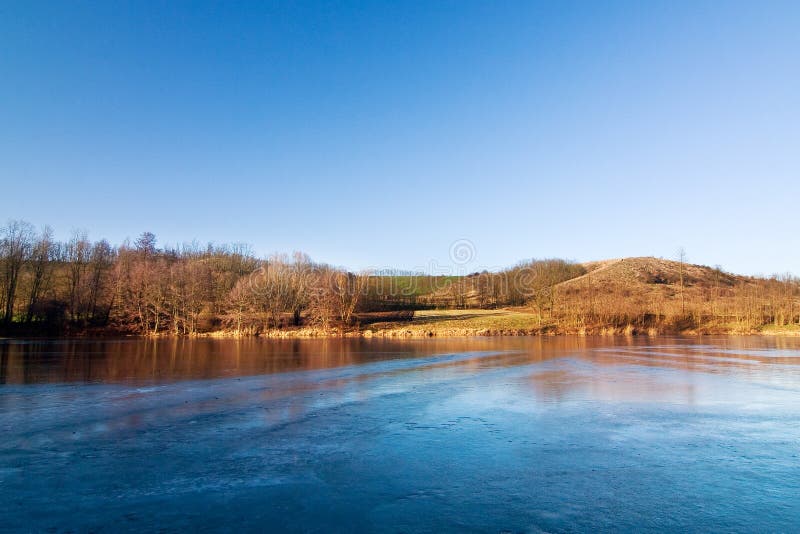 Winter/spring Landscape with Frozen Pond Stock Image - Image of cool ...