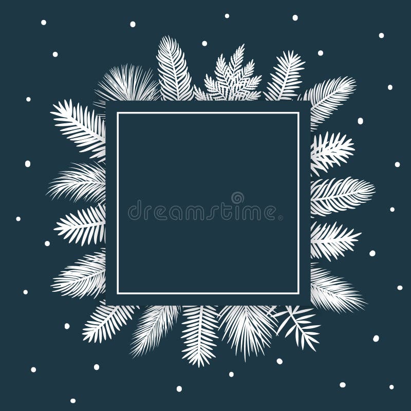 Winter Square Frame with Silhouettes of Different Conifer Trees ...