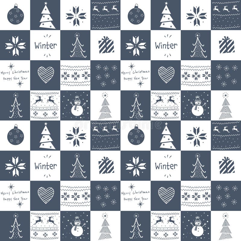 Winter Square Pattern. Seamless Geometric Checkered Print with Winter ...