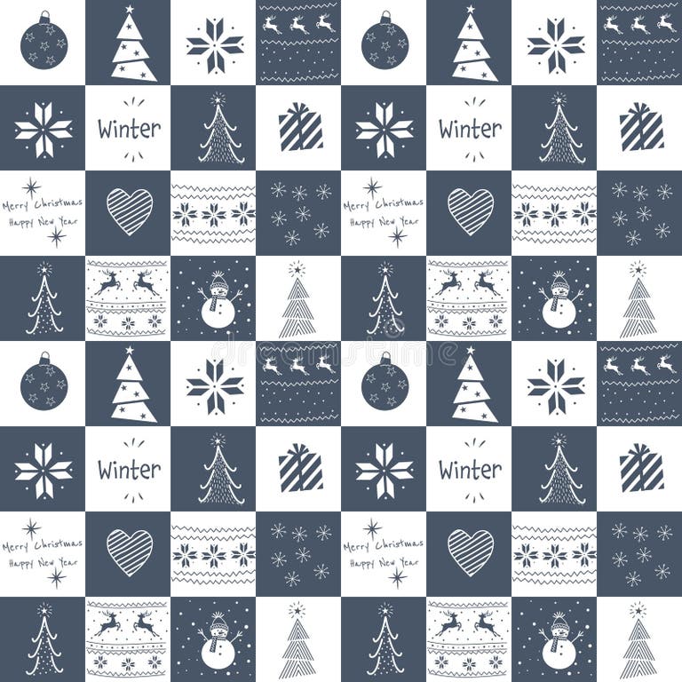 Winter Square Pattern. Seamless Geometric Checkered Print with Winter ...
