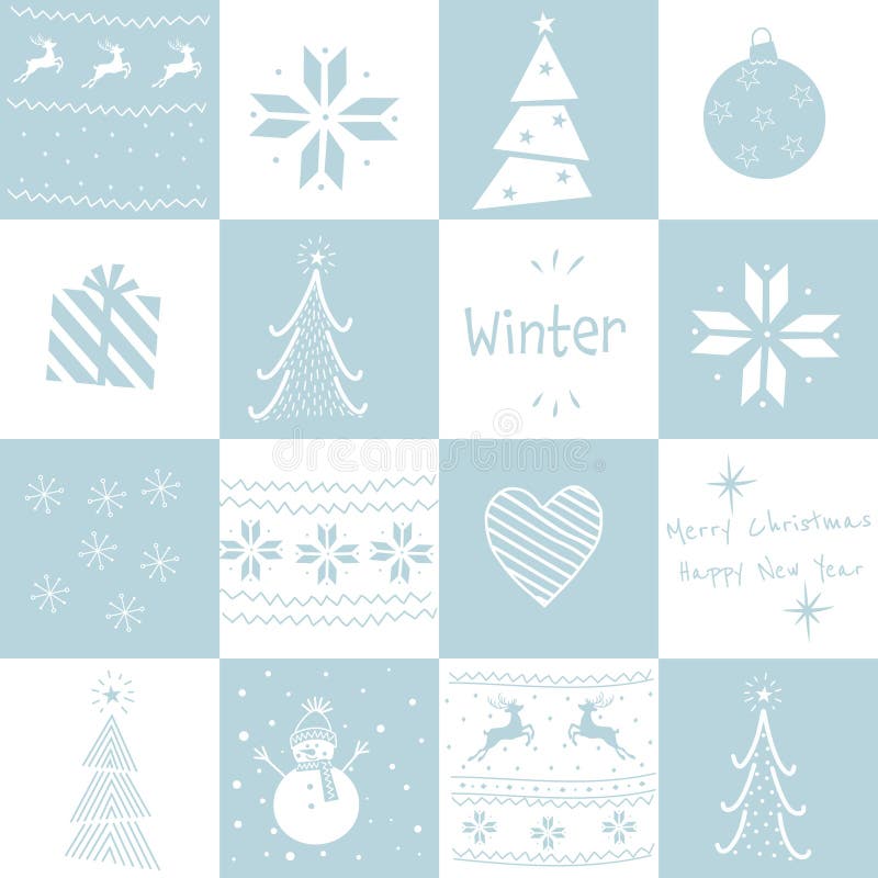 Winter Square Pattern. Seamless Geometric Checkered Print with Winter ...