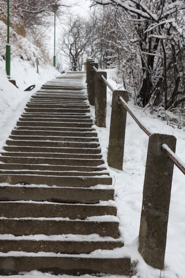 Winter on stairs. stock image. Image of hill, temperature - 37148869