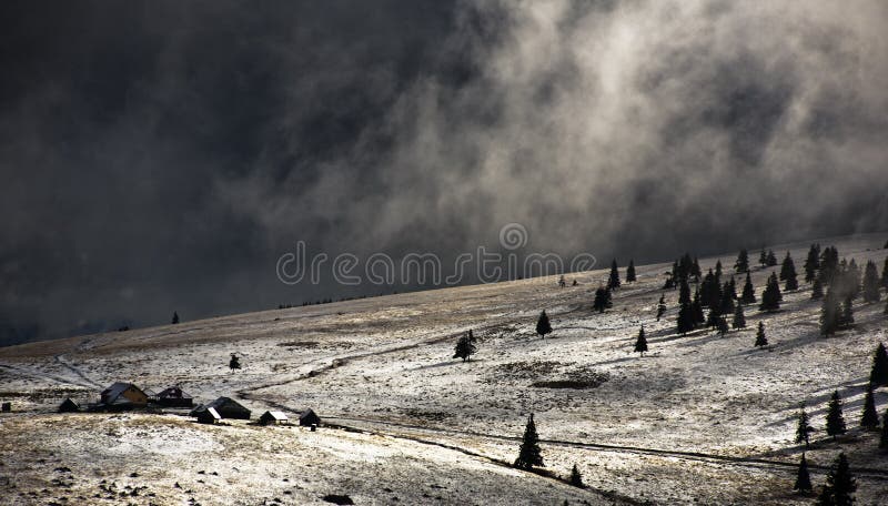 Winter start stock image. Image of winter, pine, clouds - 36010383