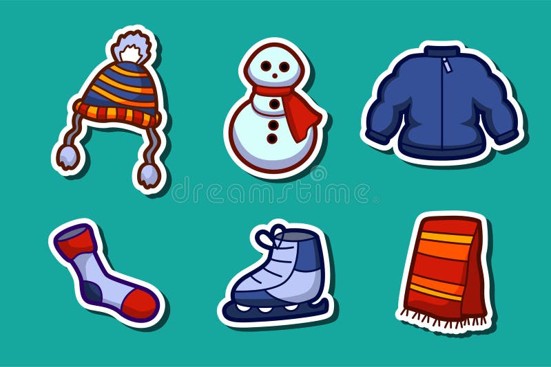 Set Collection of Winter Clothes Sticker Design Stock Vector ...