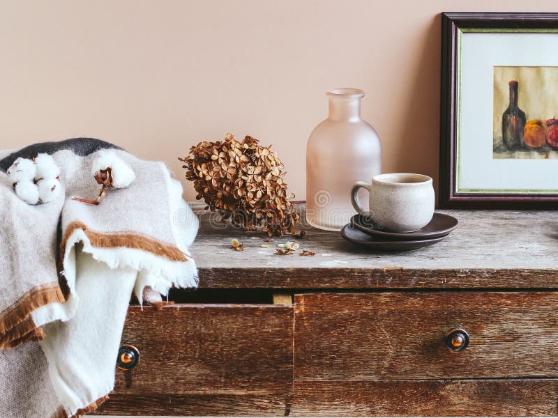 Winter Still Life Composition with Flowers, Vase and a Cup of Coffee on ...