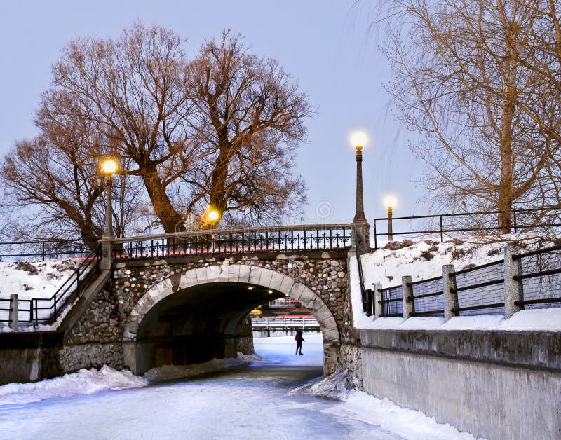 Winter Stone Bridge stock image. Image of rideau, globe - 23695437