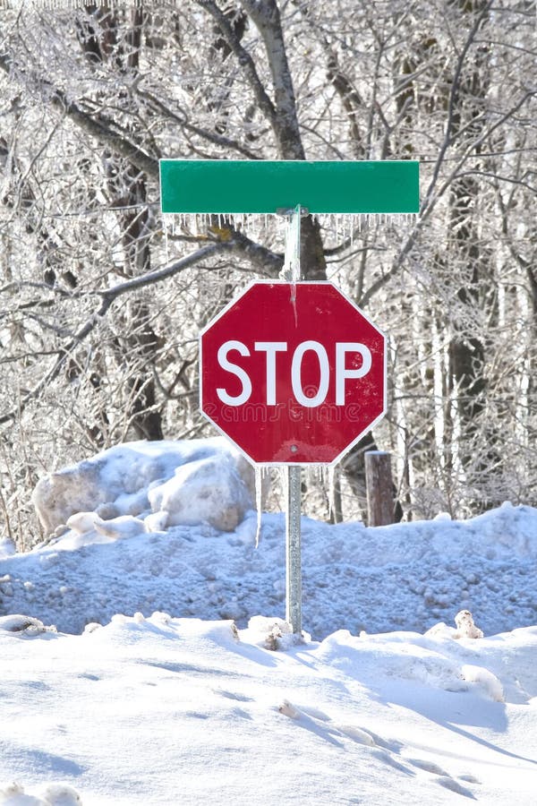 Winter Stop Sign stock image. Image of icicles, snowbank - 26499433