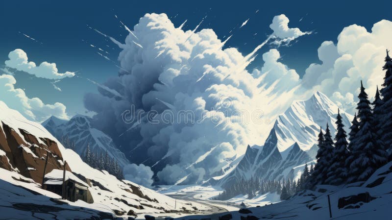 Winter Storm: a Comic Image of Avalanche Stock Illustration ...