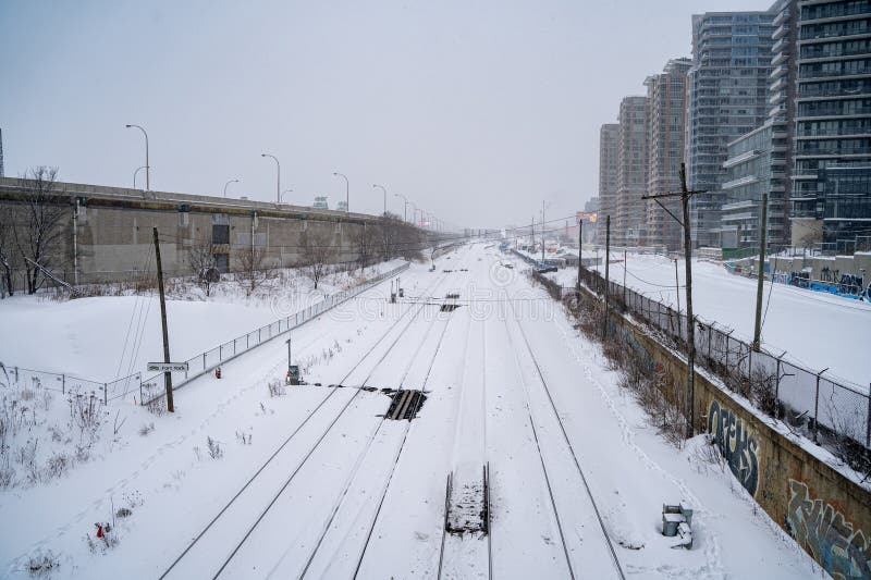 Winter Storm View of the Railway in Toronto Editorial Stock Image ...