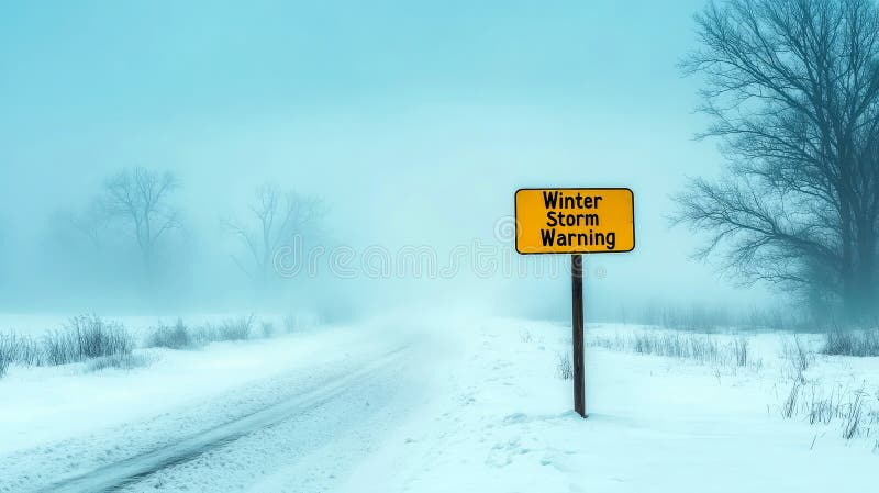Winter Storm Warning Sign with Snowfall and Stormy Background. Stock ...