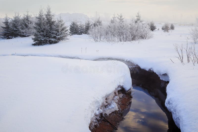 Winter Stream stock photo. Image of snowbank, flow, stream - 63747934