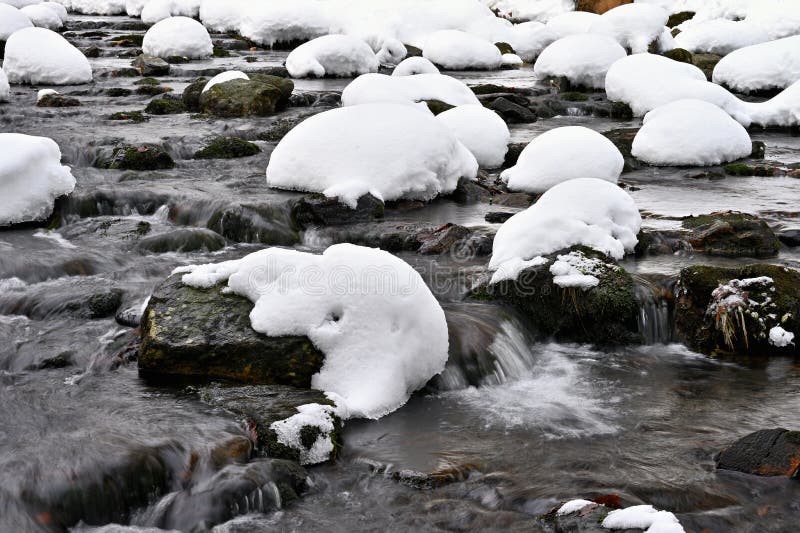 Winter Stream with Stones and Snow. a Beautiful Winter Concept for ...