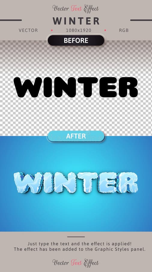 Winter Stroke - Editable Text Effect, Font Style Stock Vector - Illustration of mockup, blizzard ...