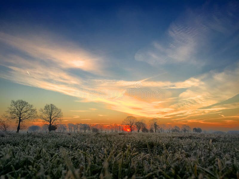 Winter sunrise stock photo. Image of farm, sunset, scene - 83788024
