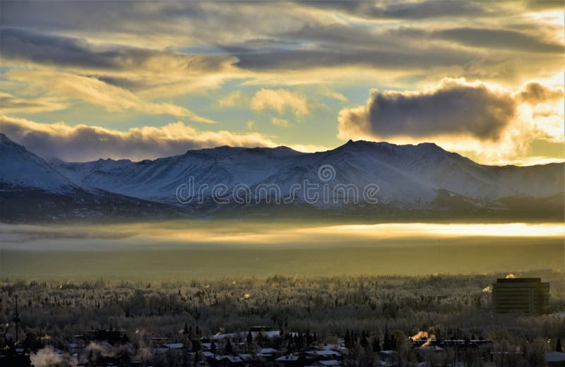Winter Sunrise Over Anchorage Alaska Stock Photo - Image of winter ...