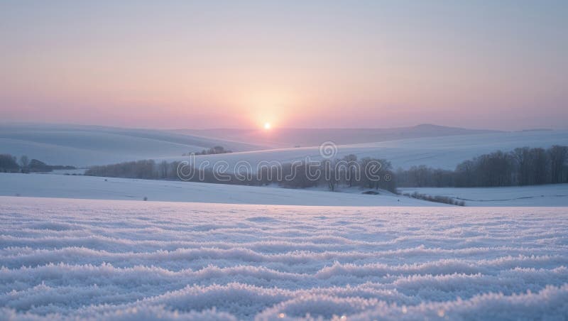 Winter Sunrise Over a Snow Covered Field Stock Photo - Image of oregano ...