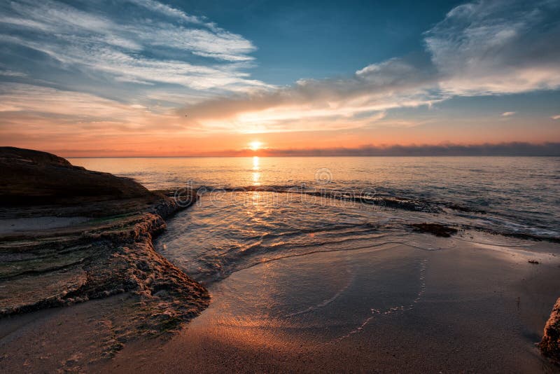 Sunrise in Ravda Beach, Bulgaria. Stock Image - Image of color, orange ...