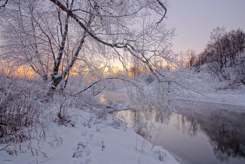 Winter Sunrise on the River Stock Image - Image of sunrise, winter ...