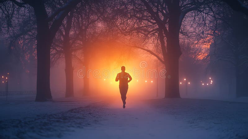 Winter Sunrise Runner Illustration Stock Photo - Image of dark ...