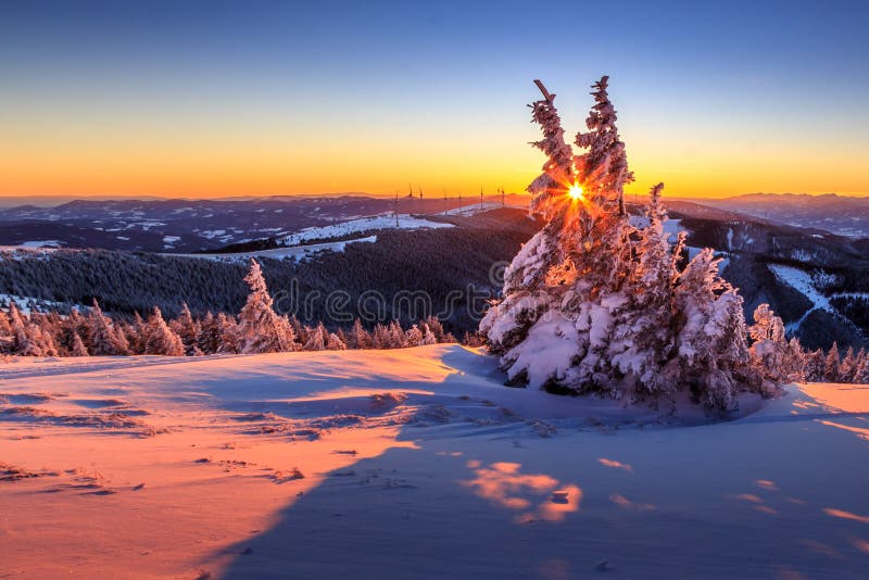 Winter sunset in the Alps stock image. Image of horizon - 165942589