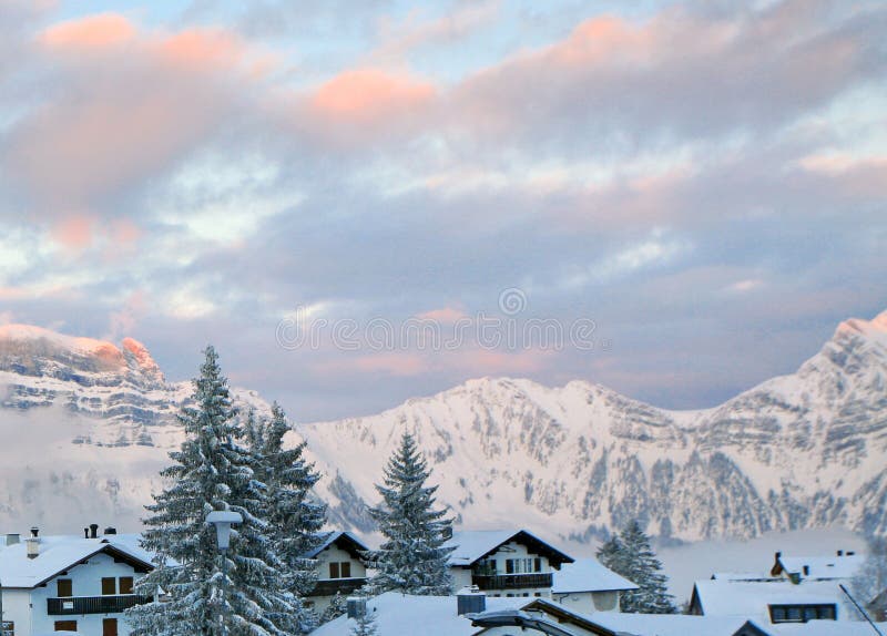 Winter sunset in Alps stock photo. Image of skis, cold - 7442122