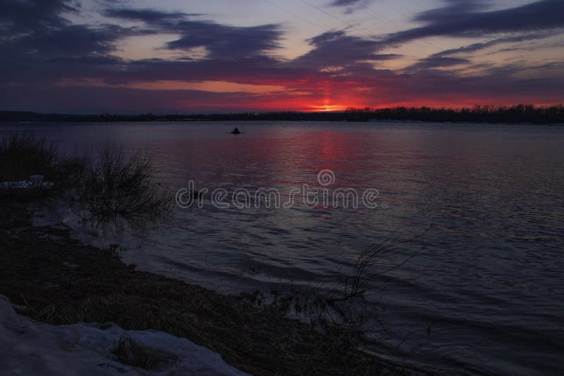 Winter Sunset on the River Bank Stock Image - Image of bank, march ...