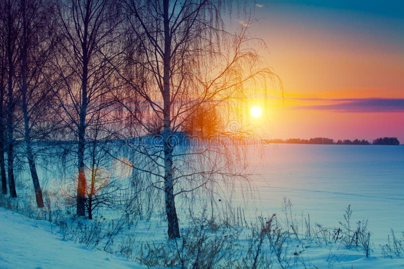 Winter sunset stock photo. Image of color, sunrise, landscape - 46345486