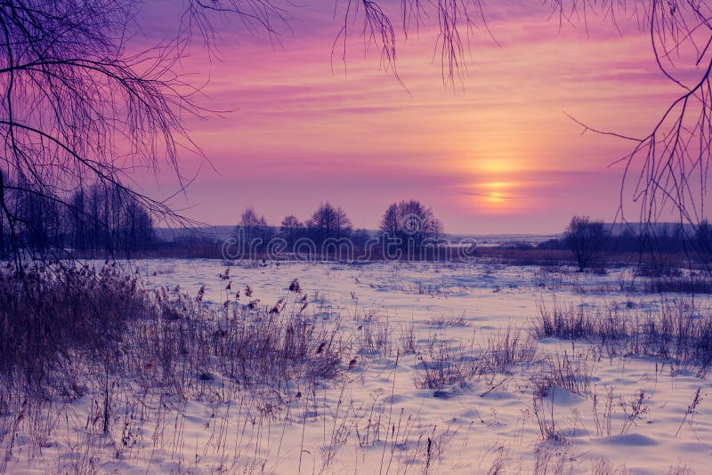 Winter sunset stock image. Image of dawn, magic, evening - 60214713