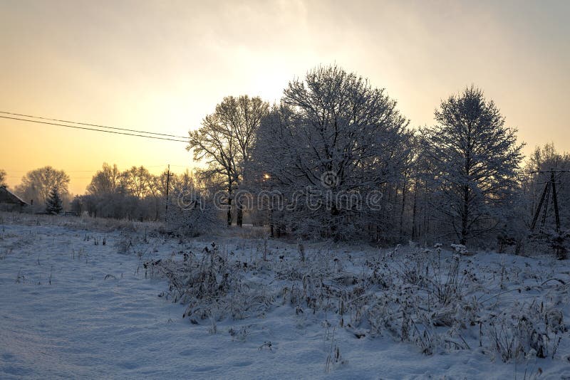 Winter Sunset on the Fields Stock Image - Image of view, white: 105489321