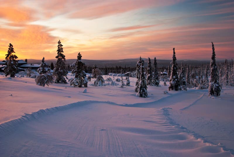 Winter sunset in Finland stock image. Image of arctic - 34494863