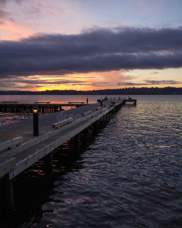 A Diagonal View of a Pier on a Lake in a Winter Sunset at Waverly Beach ...