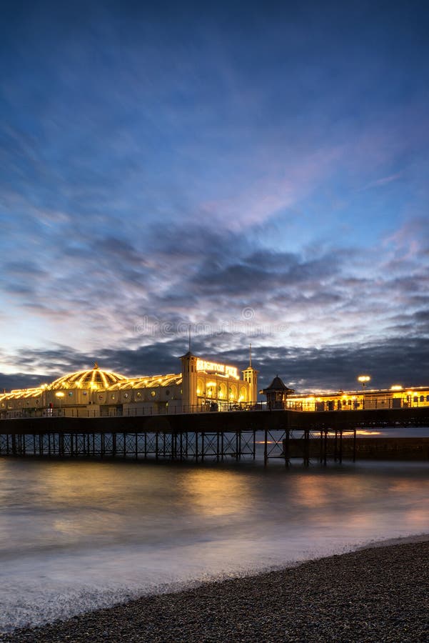 Winter Sunset Long Exposure Over Brighton Pier. Stock Image - Image of ...