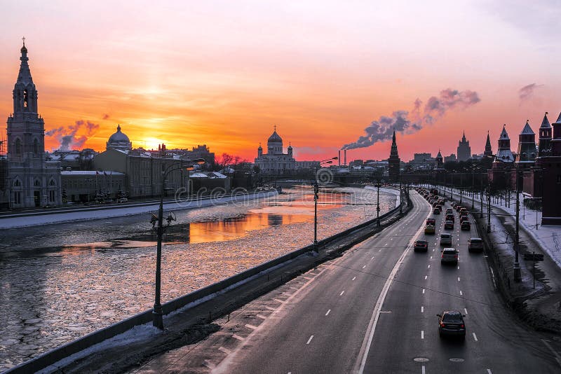 Winter Sunset in Moscow, Russia Stock Photo - Image of moscow, bright ...