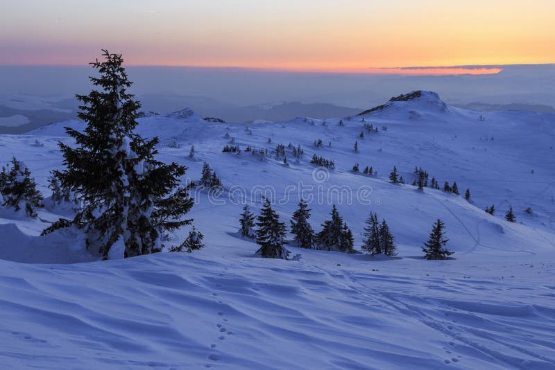 Winter Sunset in Mountain - Romania Stock Photo - Image of scenic ...