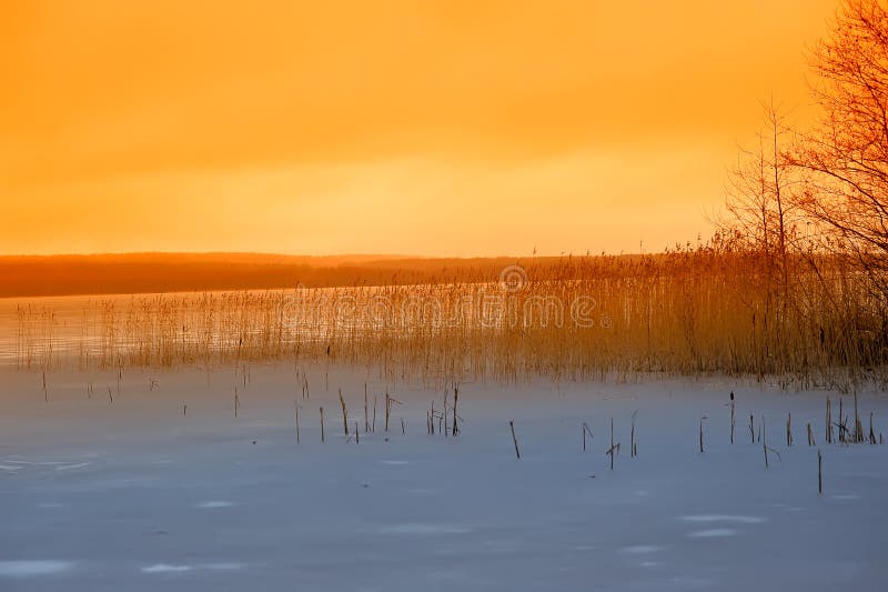 Winter Sunset Over the Lake Stock Image - Image of evening, destination ...
