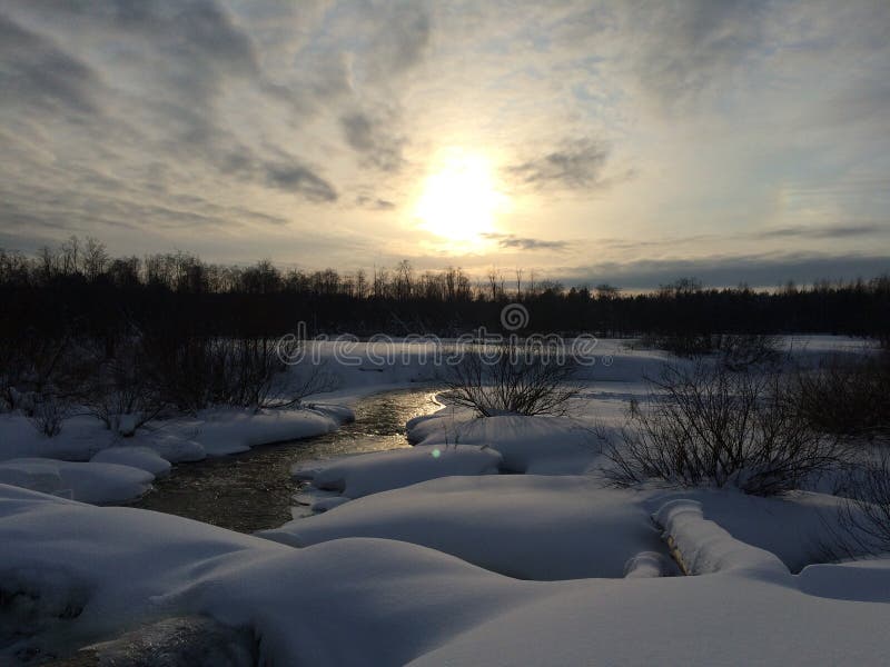 Winter Sunset Over the River Stock Image - Image of melting, twilight ...