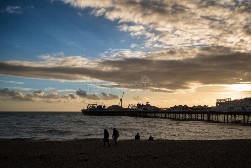 Winter Sunset Over Victorian Pier in Brighton. Stock Photo - Image of ...