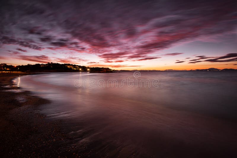 Winter Sunset on an Overcast Day with Purple Colors Stock Image - Image ...