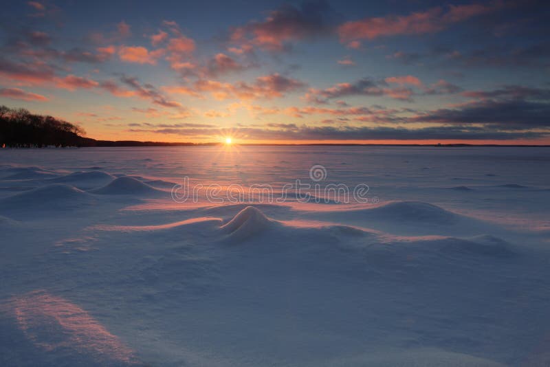 Winter sunset scene stock image. Image of tree, travel - 81936199