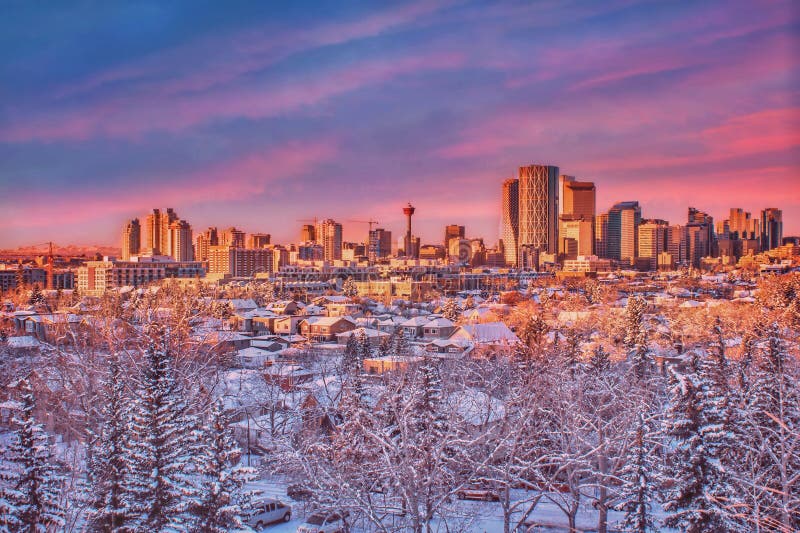 Winter Sunset Sky Over Downtown Calgary Stock Image - Image of nature ...
