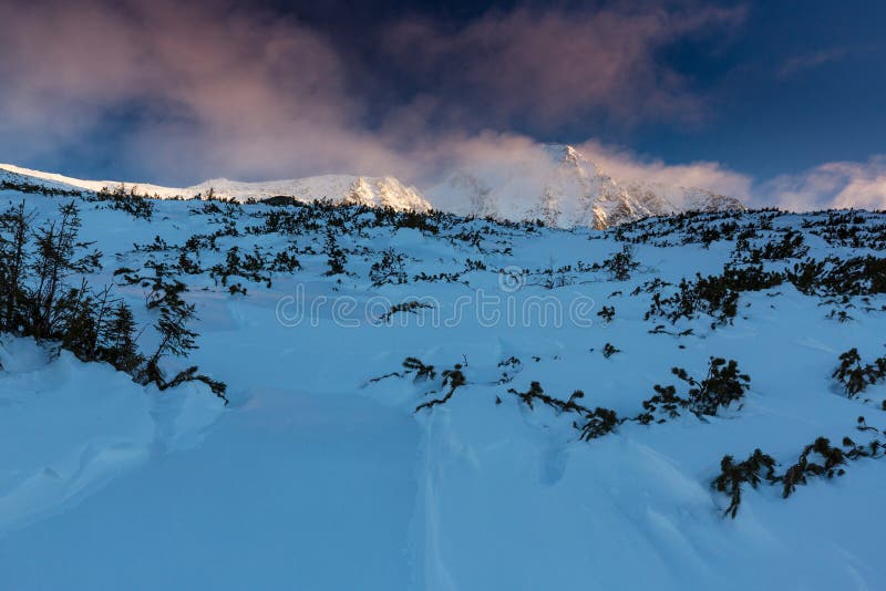 Winter Sunset and Snow Scenery in the Alps Stock Image - Image of night ...