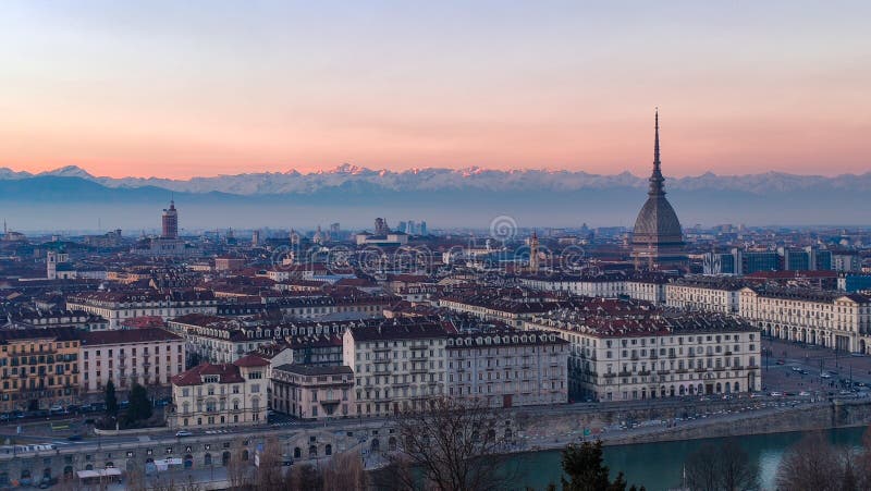 Winter sunset in Turin stock image. Image of europa - 169108077