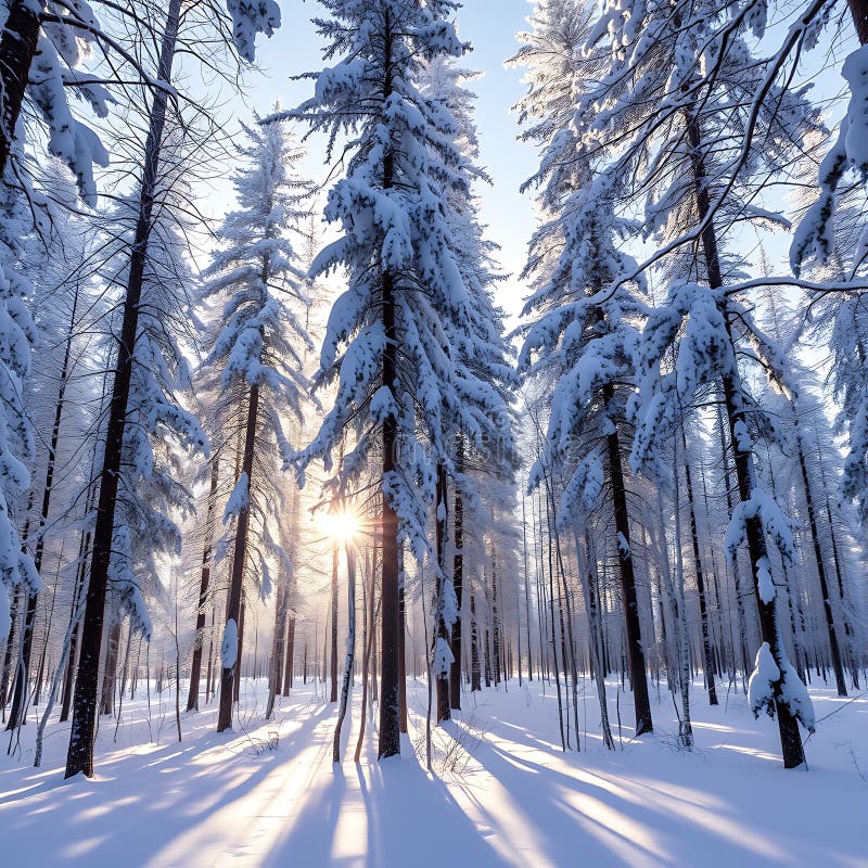 Winter Swedish Forest with Morning Sunlight Stock Illustration ...