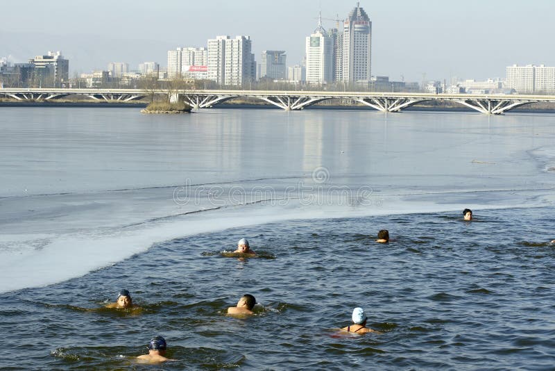 Winter Swimming editorial stock photo. Image of china - 17661448