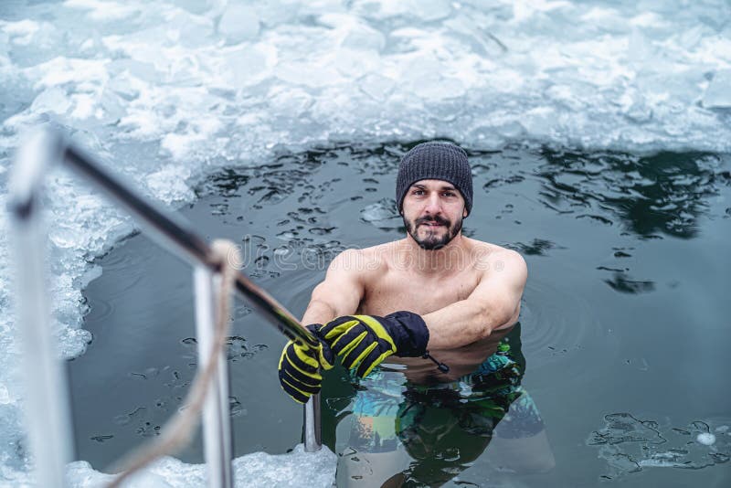 Winter Swimming. Man in an Ice-hole. Stock Image - Image of plunge ...