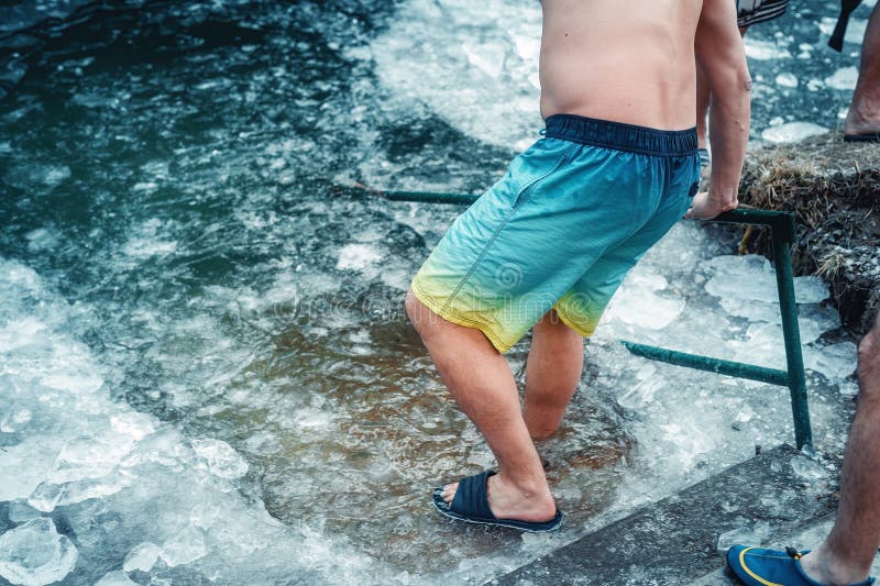 Winter Swimming. Man in an Ice-hole. Stock Image - Image of fitness ...