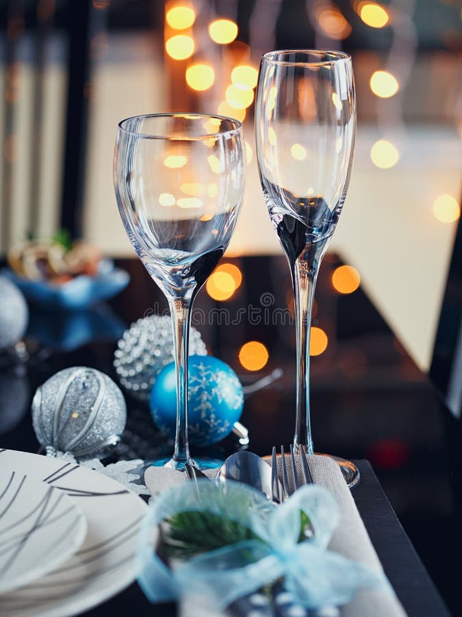 Winter Table Setting with Christmas Decoration Stock Photo - Image of ...