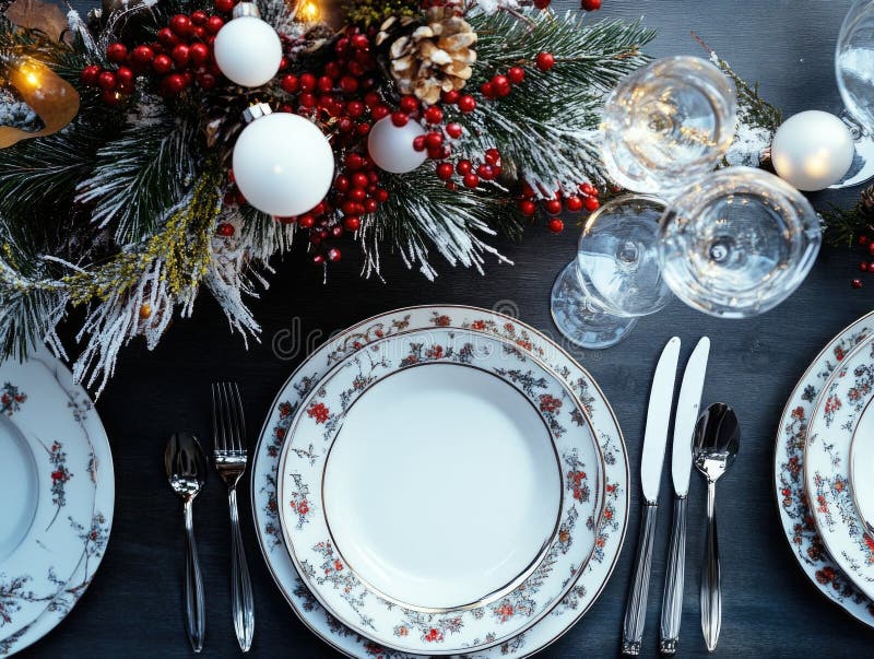 Winter Table Setting stock photo. Image of feast, candlelight - 358583124