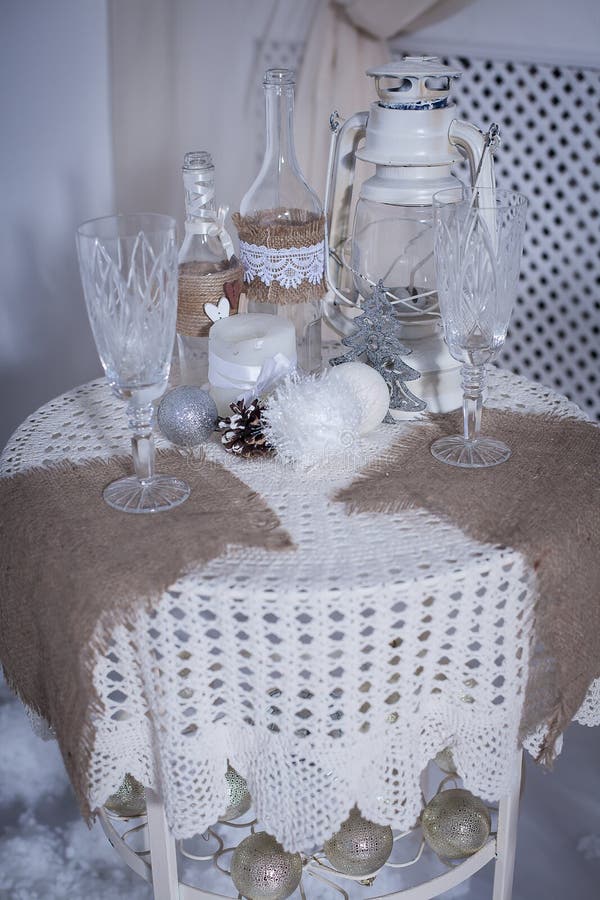 Winter Table for Two in Rustic Style. Stock Image - Image of shot ...